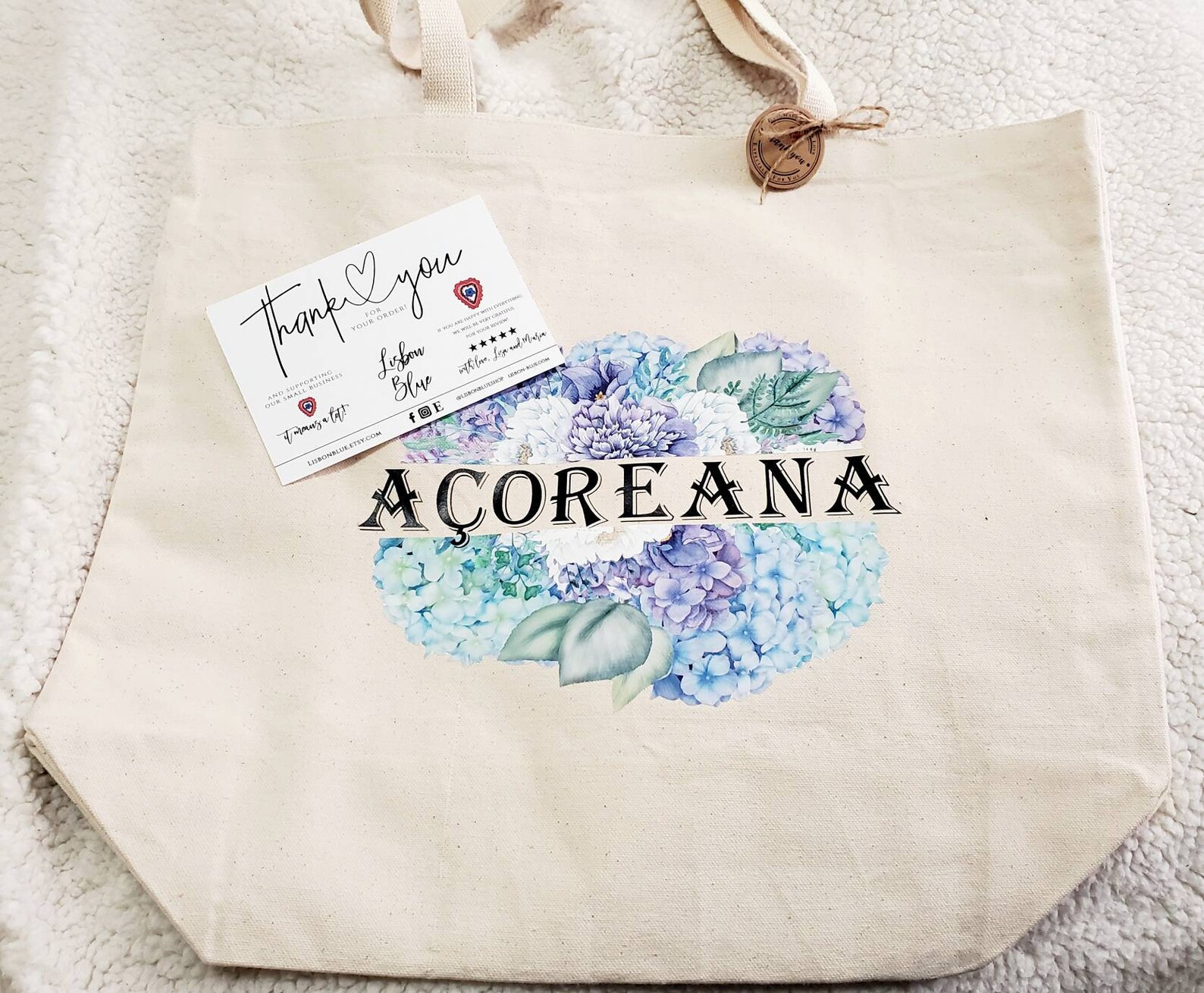 Azores Hydrangea Cotton Tote Bag, Portugal Travel Beach Bag - Etsy