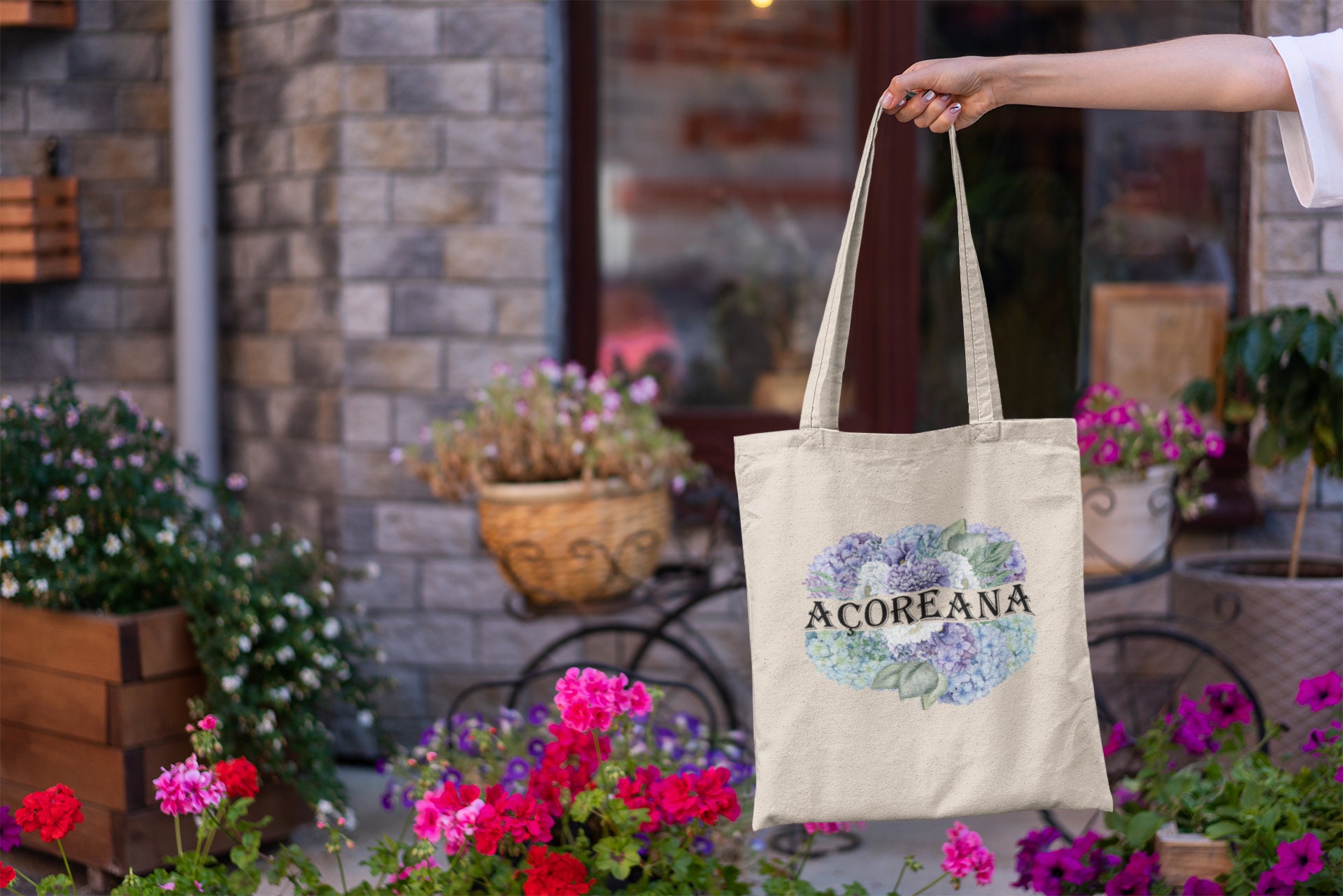 Azores Hydrangea Cotton Tote Bag, Portugal Travel Beach Bag - Etsy