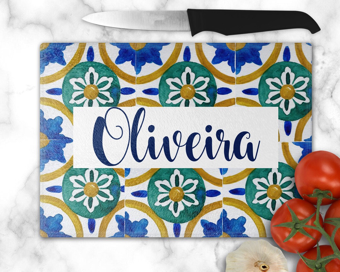 Portugal Blue Azulejo Glass Cutting Board, Kitchen Decor, Bridal Gift ...