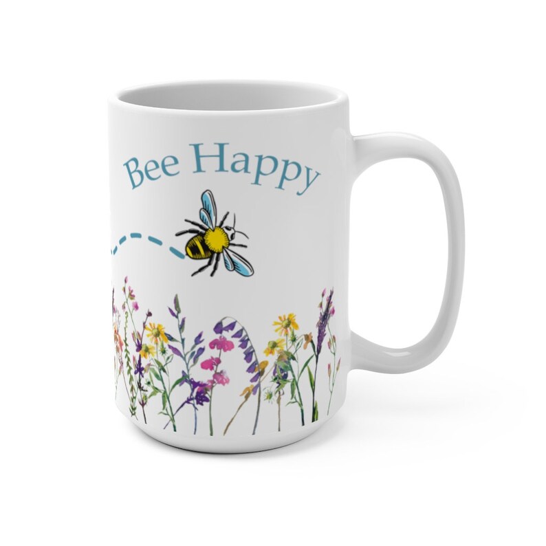 Bee Happy Floral Mug Honeybees Coffee Cup Bee Gifts Gift - Etsy