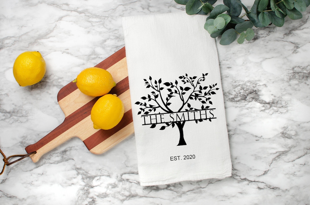 Personalized Family Tree Kitchen Tea Towel, Tree of Life, Cotton Flour ...