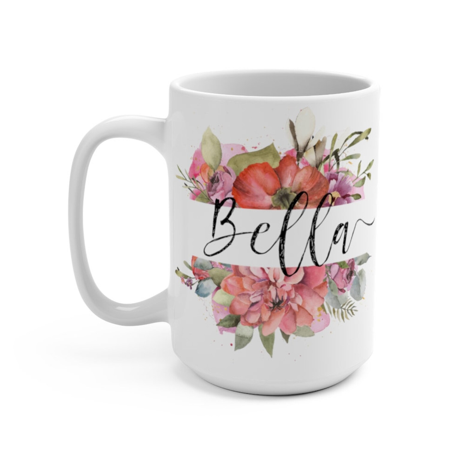 Personalized Floral Mug Custom Name Mug Pink Red Flowers | Etsy