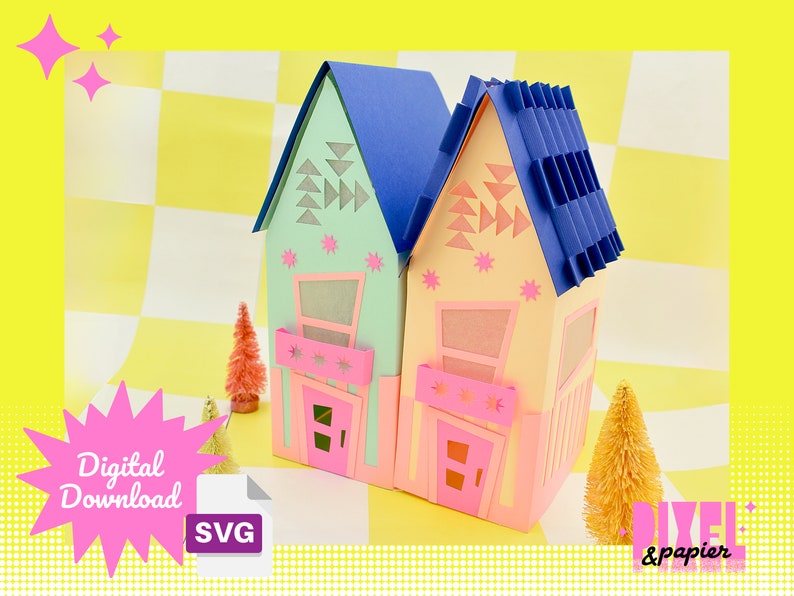 DIY Retro Symmetrical Paper House Shadow Box With Digital Instant ...