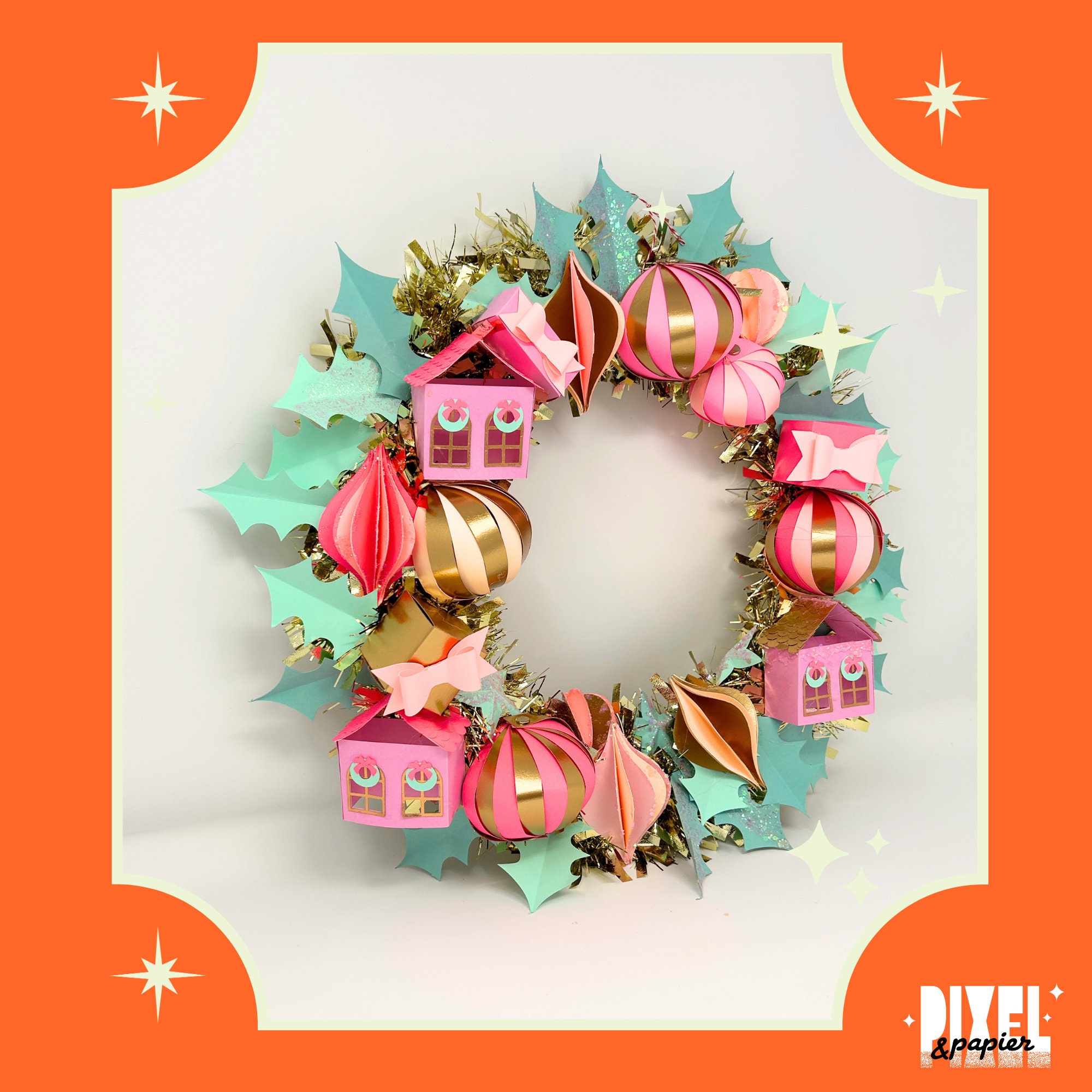 DIY Holiday Cottage Paper Wreath SVG | Retro Kitsch Putz (digital ...