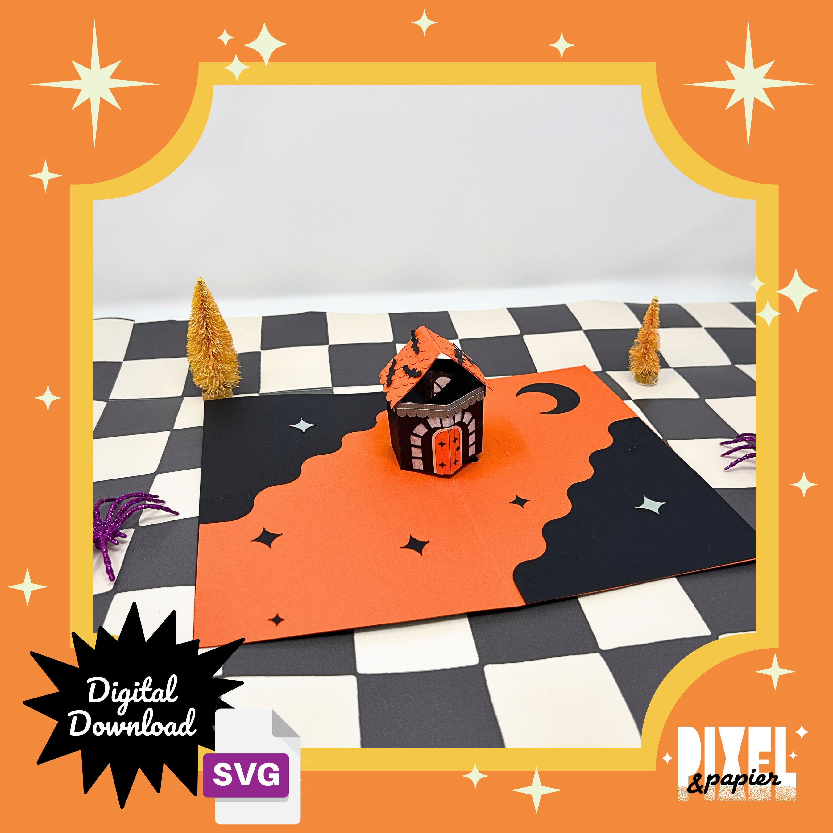 Instant Download DIY 3D Pop-up Card of Halloween Paper House 3D SVG Box ...