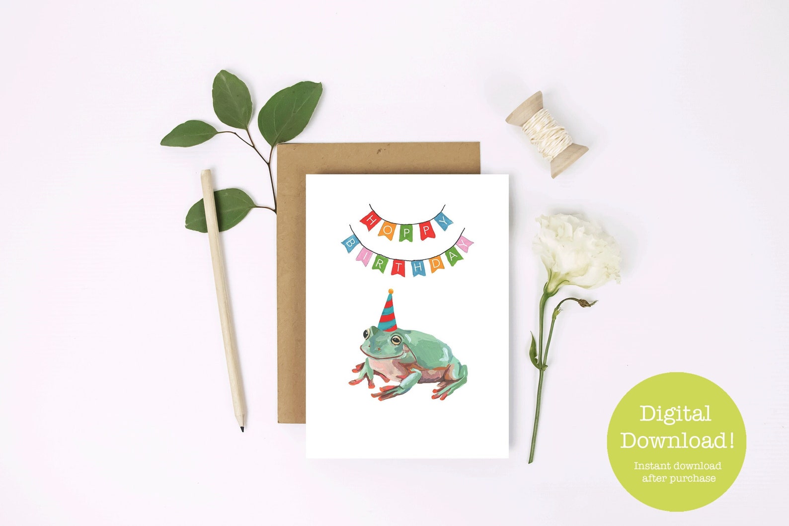 Hoppy Birthday Frog Card - Digital Download - 5x7" Printable Card With ...