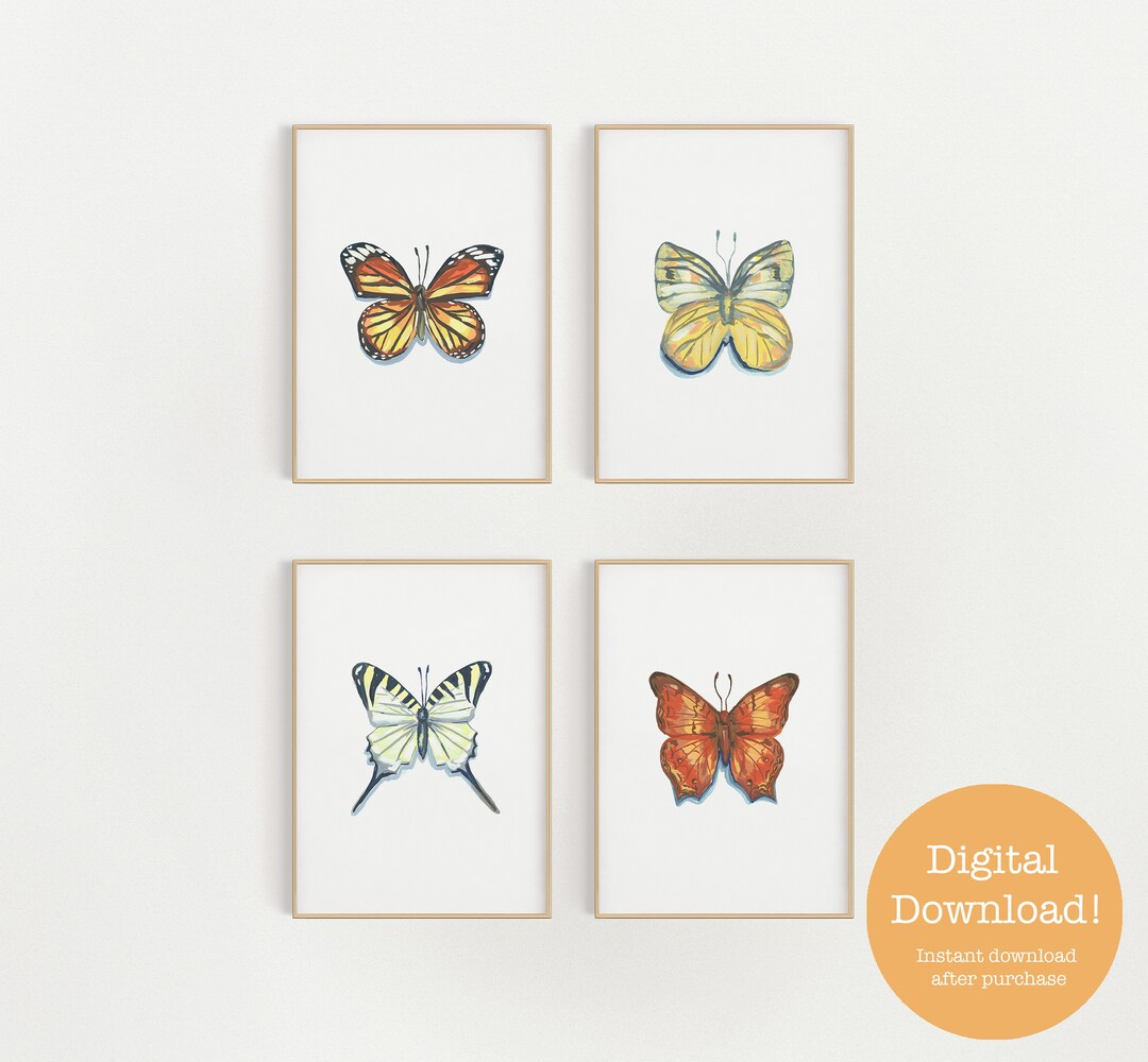 Butterfly Wall Art Illustrations - Set of 4 Paintings - Printable Art ...