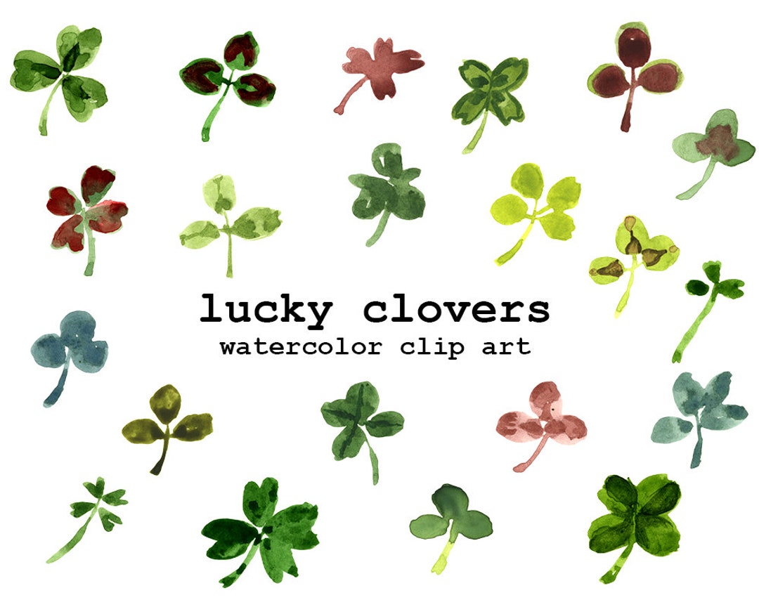 Watercolor Lucky Clovers Clip Art - Digital Download PNG - Transparent ...