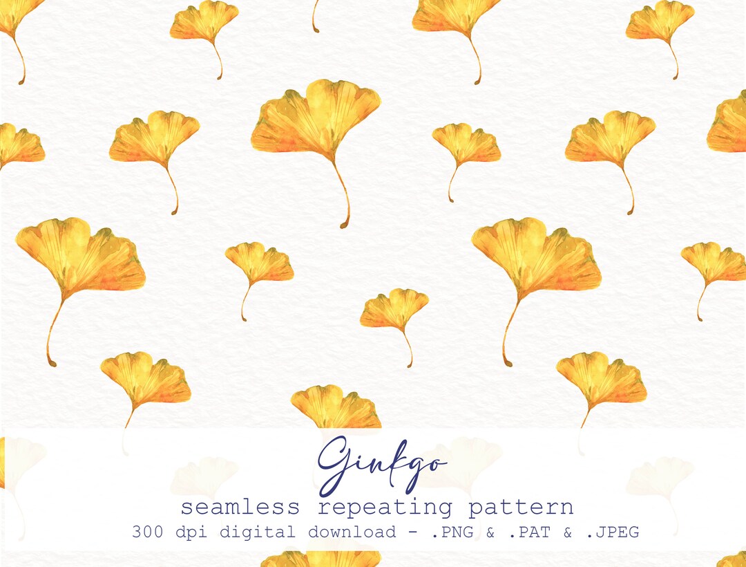 Ginkgo Seamless Pattern - Hand Painted Design - Watercolor Golden ...