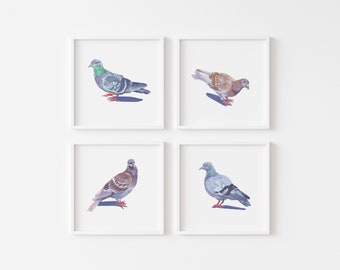 Art Print pigeon Stack 4x6 Pigeon Dove Cute Bird Illustration - Etsy