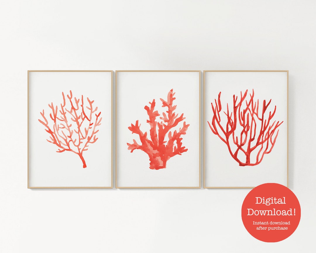 Watercolor Coral Prints - Printable Wall Art - Digital Download - PNG ...