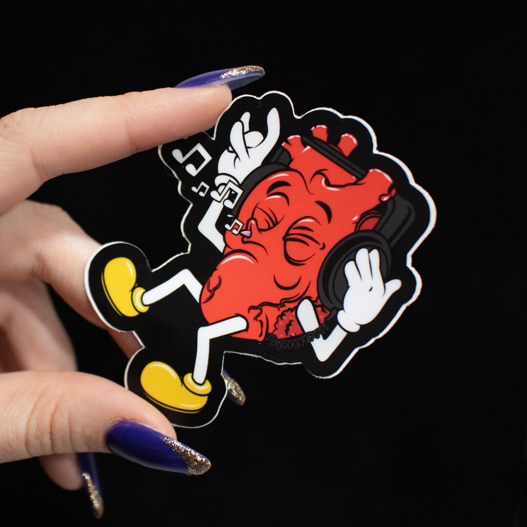 Happy Heart Sticker - [ Anatomical Heart, Illustrated Heart, Music ...