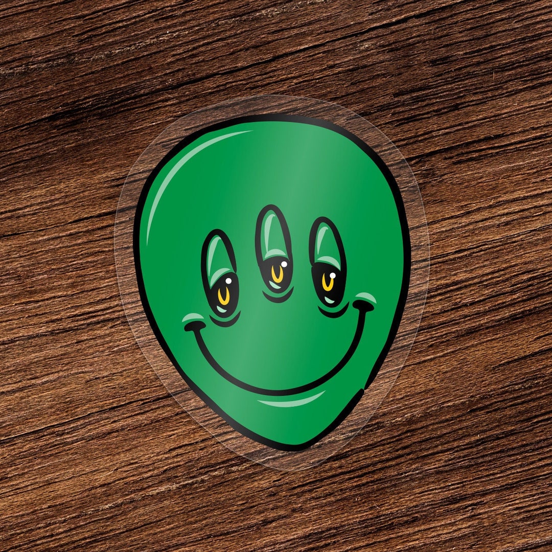 Alien Smiley Sticker - [ Martian Sticker, Third Eye Sticker, Trippy ...