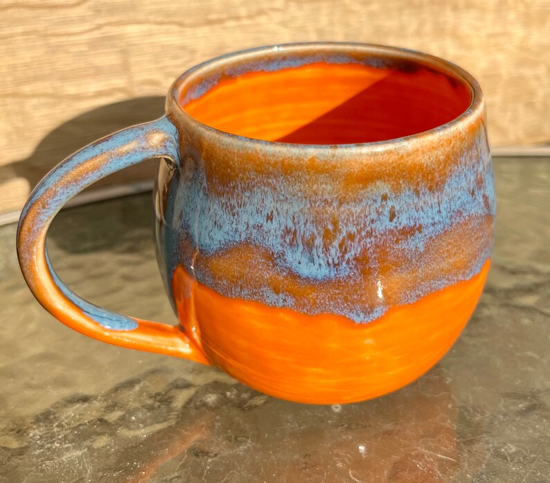 Ceramic Orange and Blue Mug - Etsy