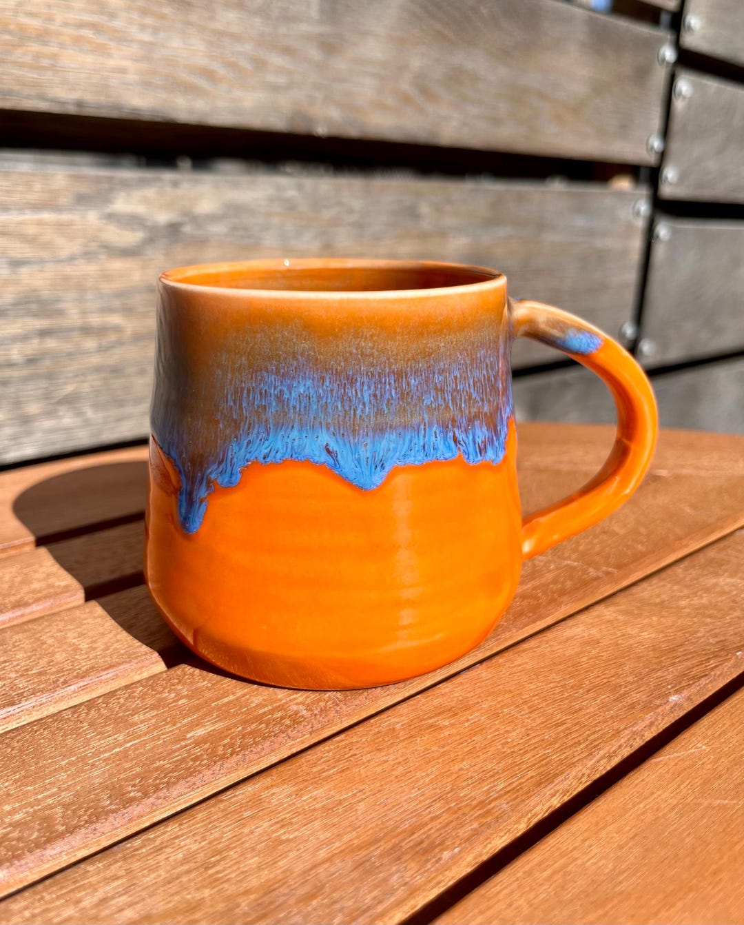 Angled Orange and Blue Ceramic Mug - Etsy