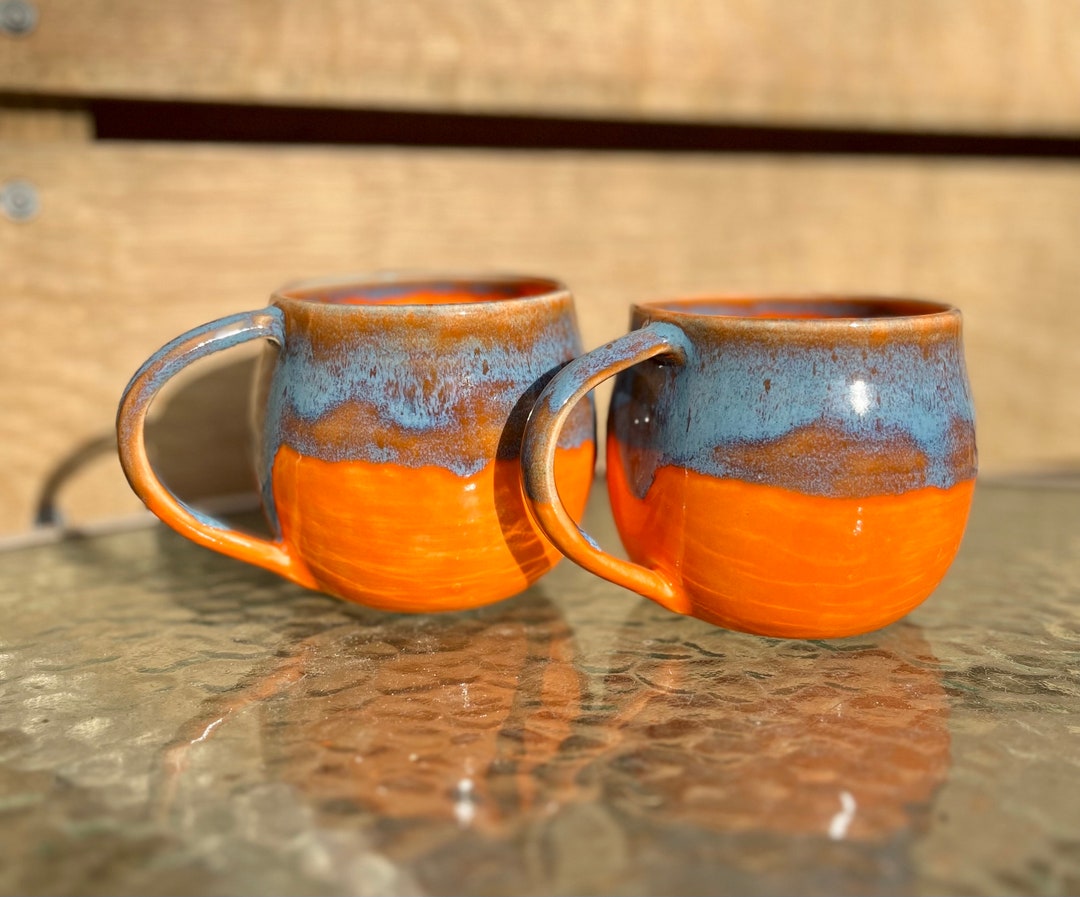 Ceramic Orange and Blue Mug - Etsy