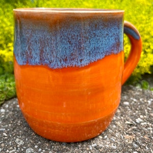 Tall Orange and Blue Ceramic Mug - Etsy