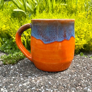 Tall Orange and Blue Ceramic Mug - Etsy