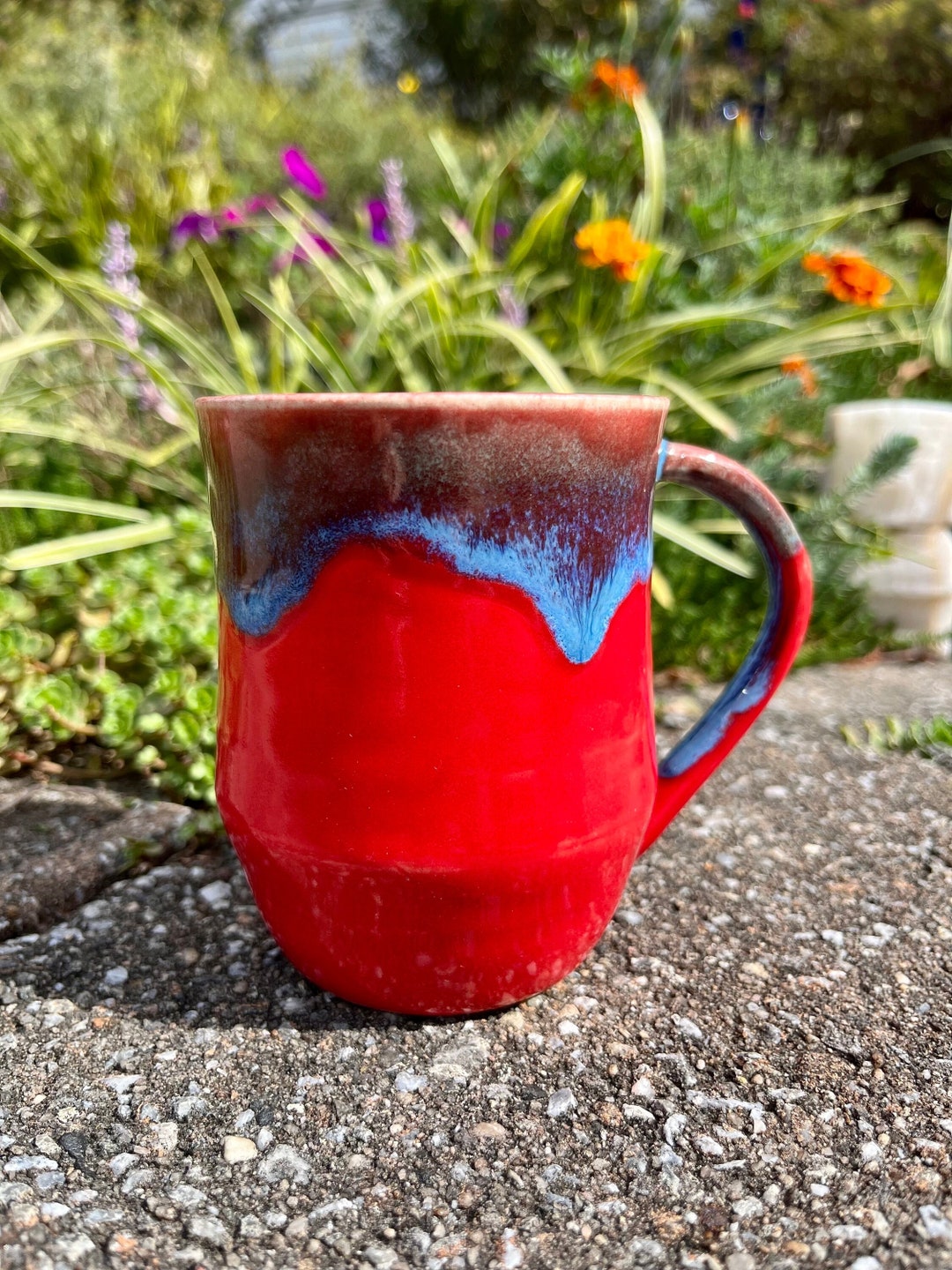Tall Red and Blue Coffee Tea Mug - Etsy