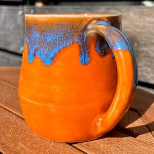 Tall Orange and Blue Ceramic Mug - Etsy