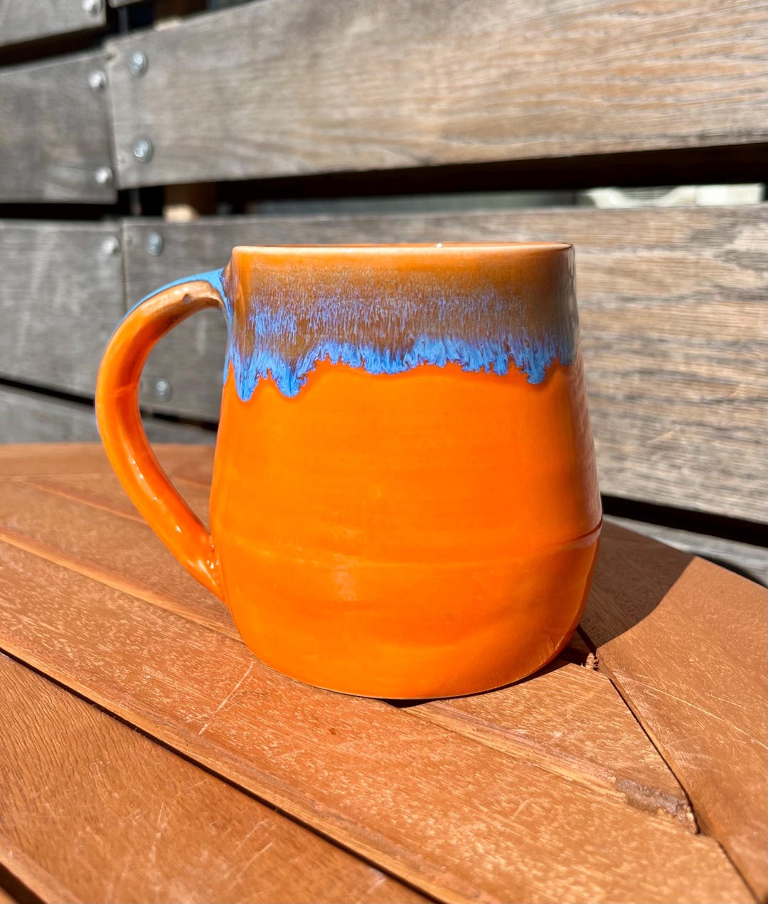 Tall Orange and Blue Ceramic Mug - Etsy