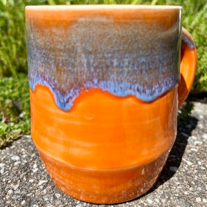 Tall Orange and Blue Ceramic Mug - Etsy