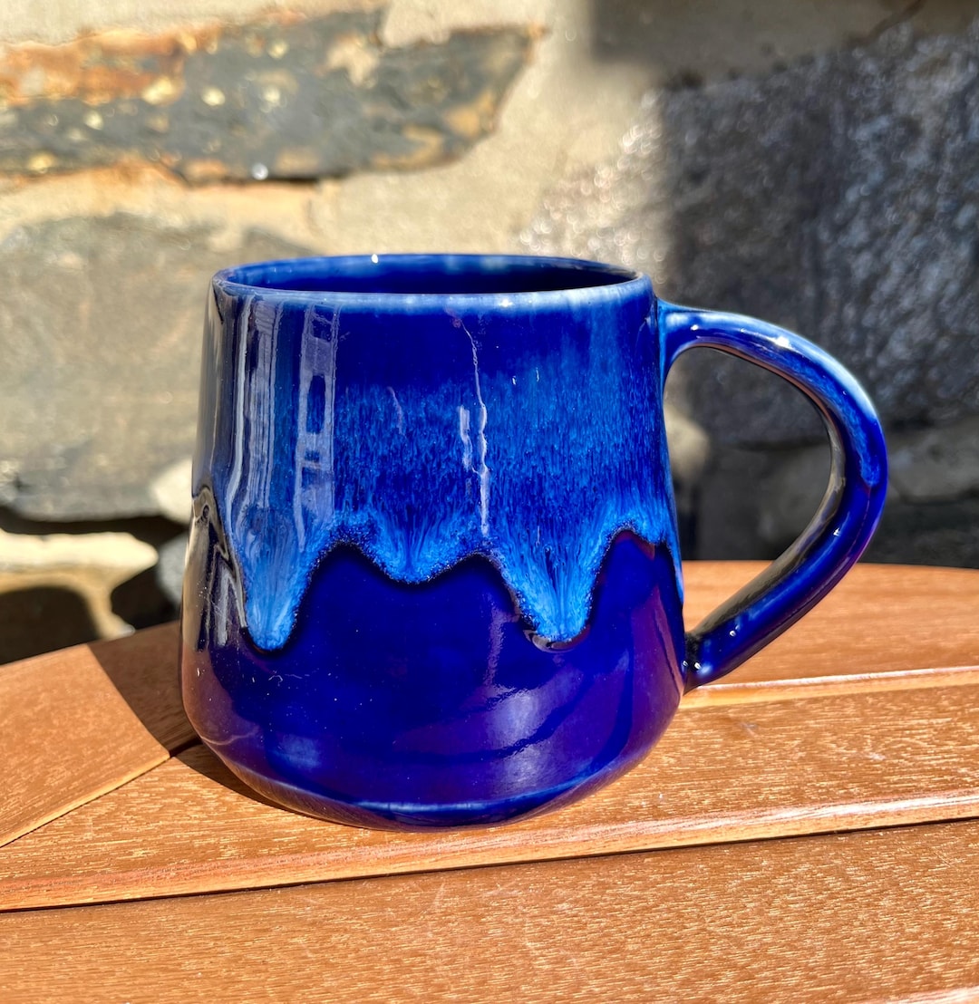 Angled Ceramic Blue Mug - Etsy