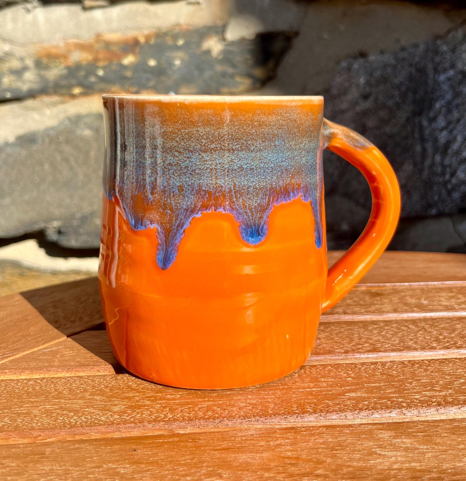 Tall Orange and Blue Ceramic Mug - Etsy