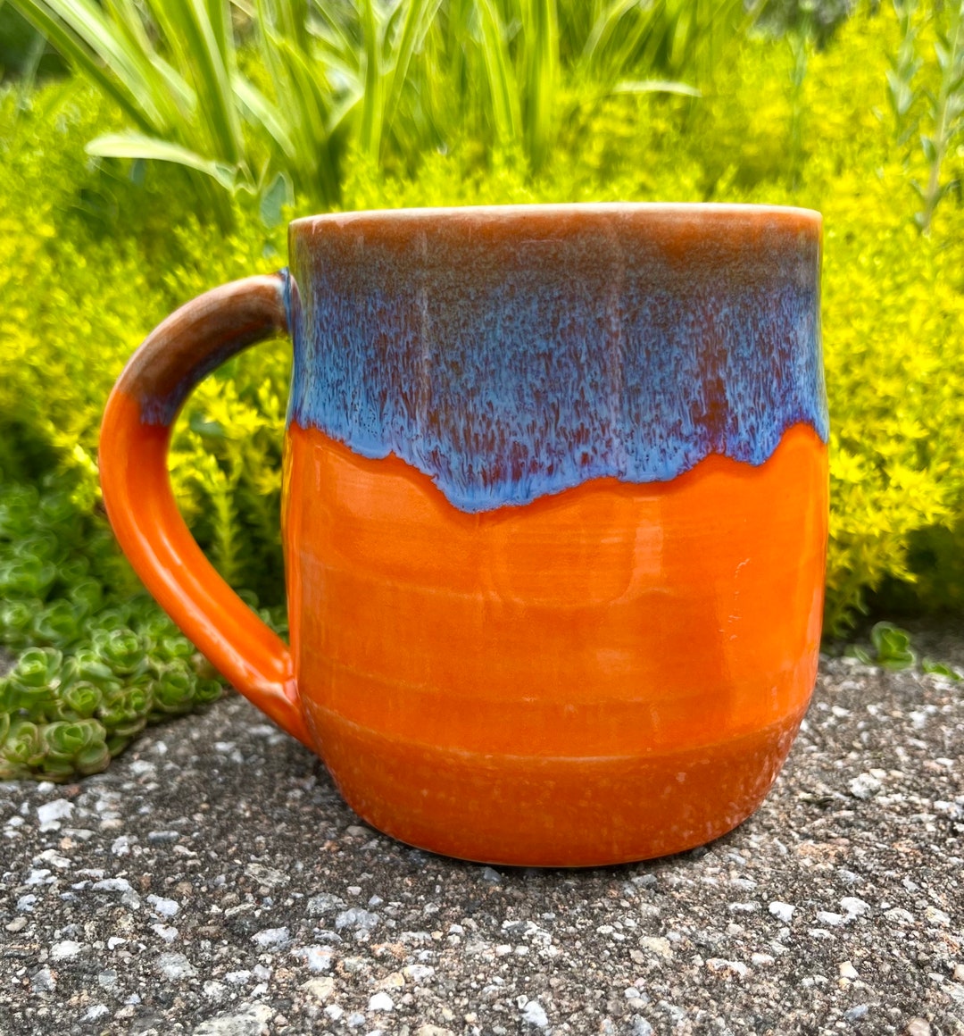 Tall Orange and Blue Ceramic Mug - Etsy