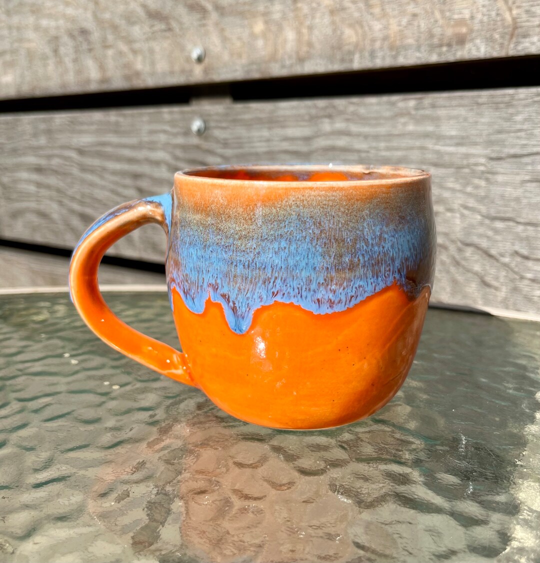 Ceramic Orange and Blue Mug - Etsy