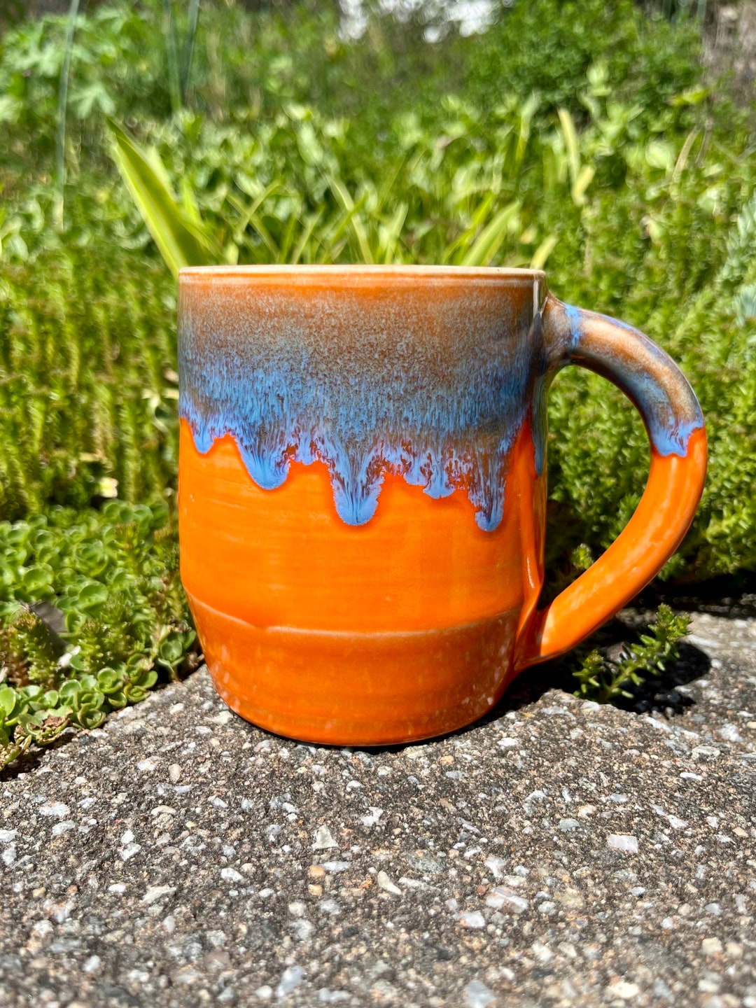 Tall Orange and Blue Ceramic Mug - Etsy