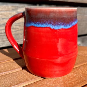 Tall Red and Blue Coffee Tea Mug - Etsy