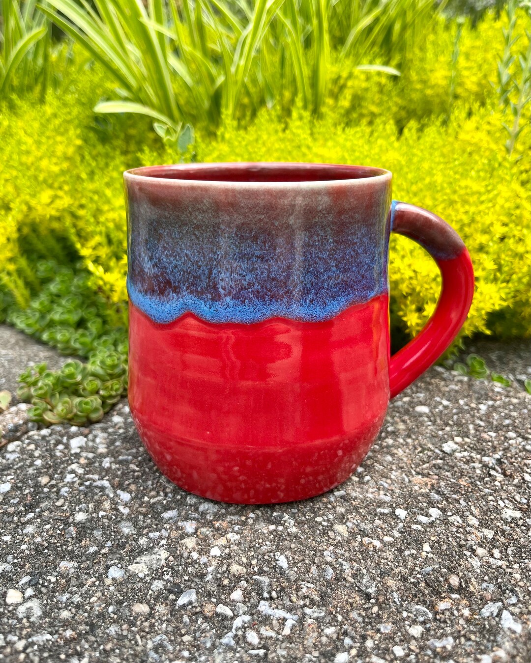 Tall Red and Blue Coffee Tea Mug - Etsy