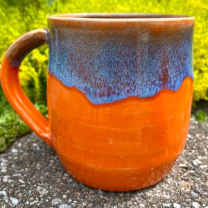 Tall Orange and Blue Ceramic Mug - Etsy