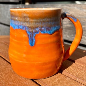 Tall Orange and Blue Ceramic Mug - Etsy