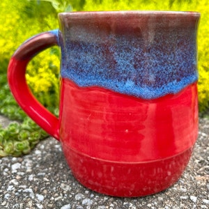 Tall Red and Blue Coffee Tea Mug - Etsy