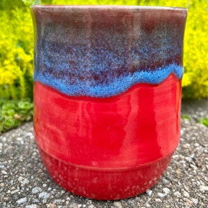 Tall Red and Blue Coffee Tea Mug - Etsy
