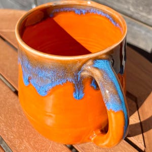 Tall Orange and Blue Ceramic Mug - Etsy