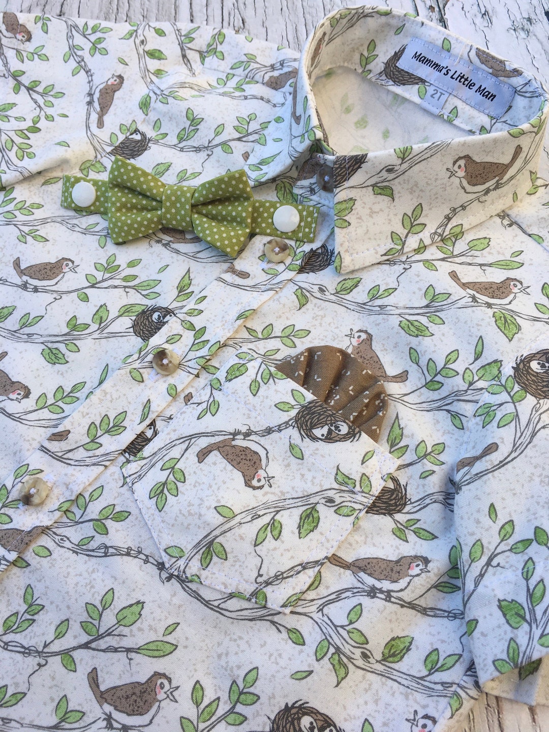 Spring Birds Button Down Shirt, Bow Tie and Pocket Square - Etsy