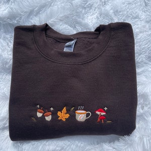 EMBROIDERED SWEATSHIRT Fall Minimalist Sweatshirt Fall Leaves Crewneck ...