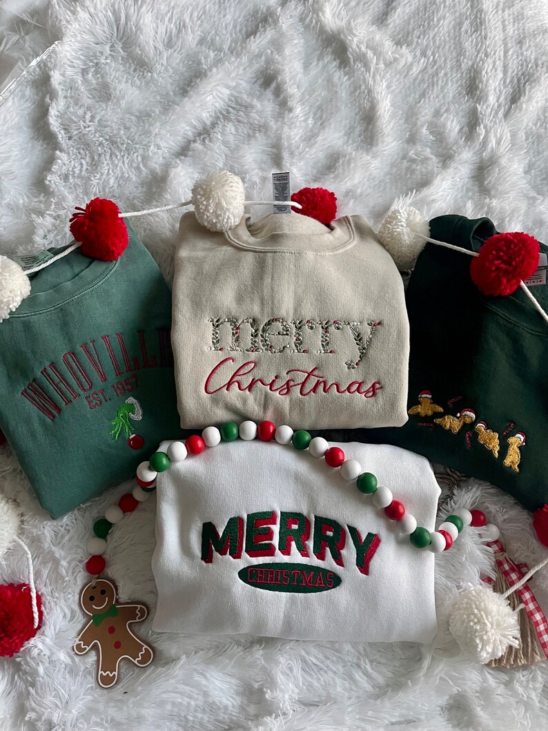 EMBROIDERED MERRY CHRISTMAS Sweatshirt Block Letter Duo Tone Sweatshirt ...