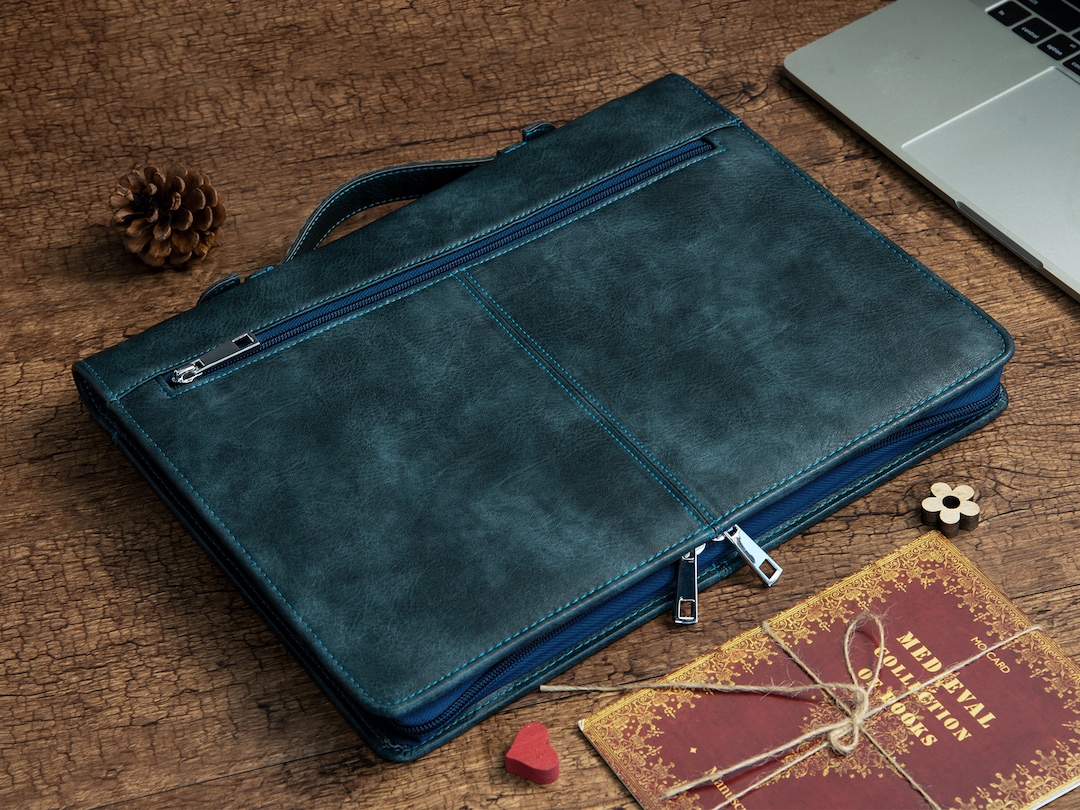 Handmade Navy Blue Leather Portfolio,vintage Briefcase With Handle ...