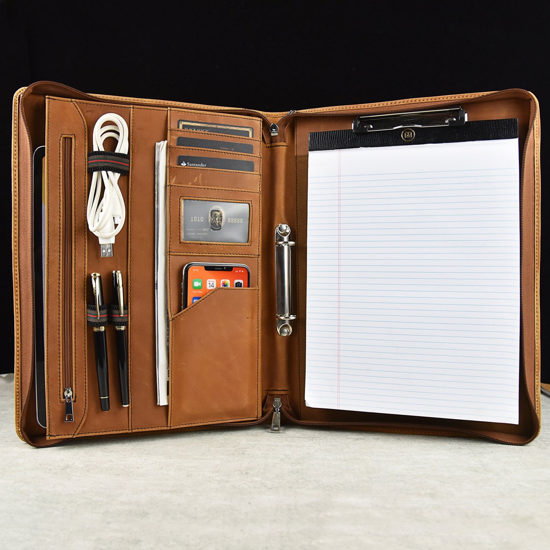 2-ring Binder With A4 Notepad Holder,education Portfolio,leather Zipper ...