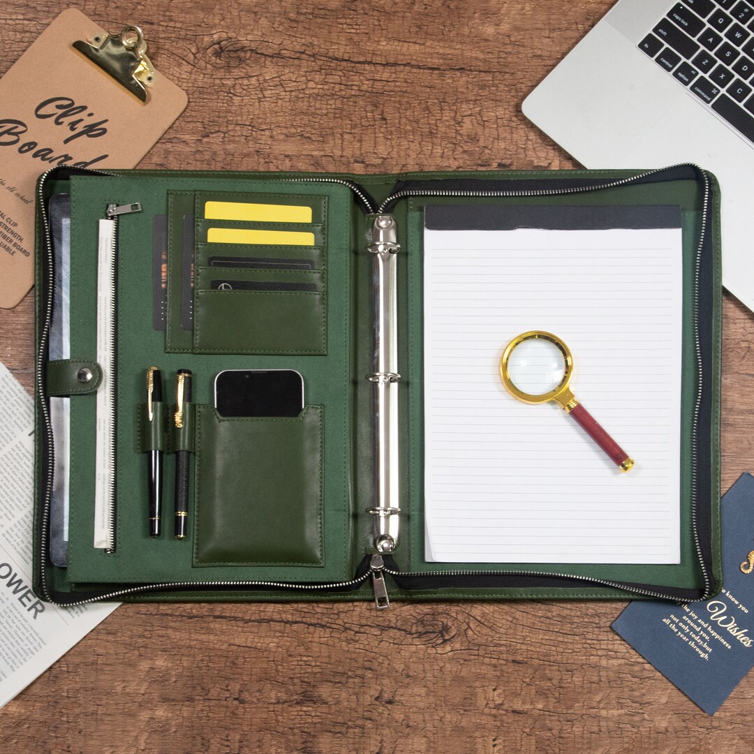 Personalized Leather Portfolio for Men3-Ring Padfolio with A4 - Etsy 日本