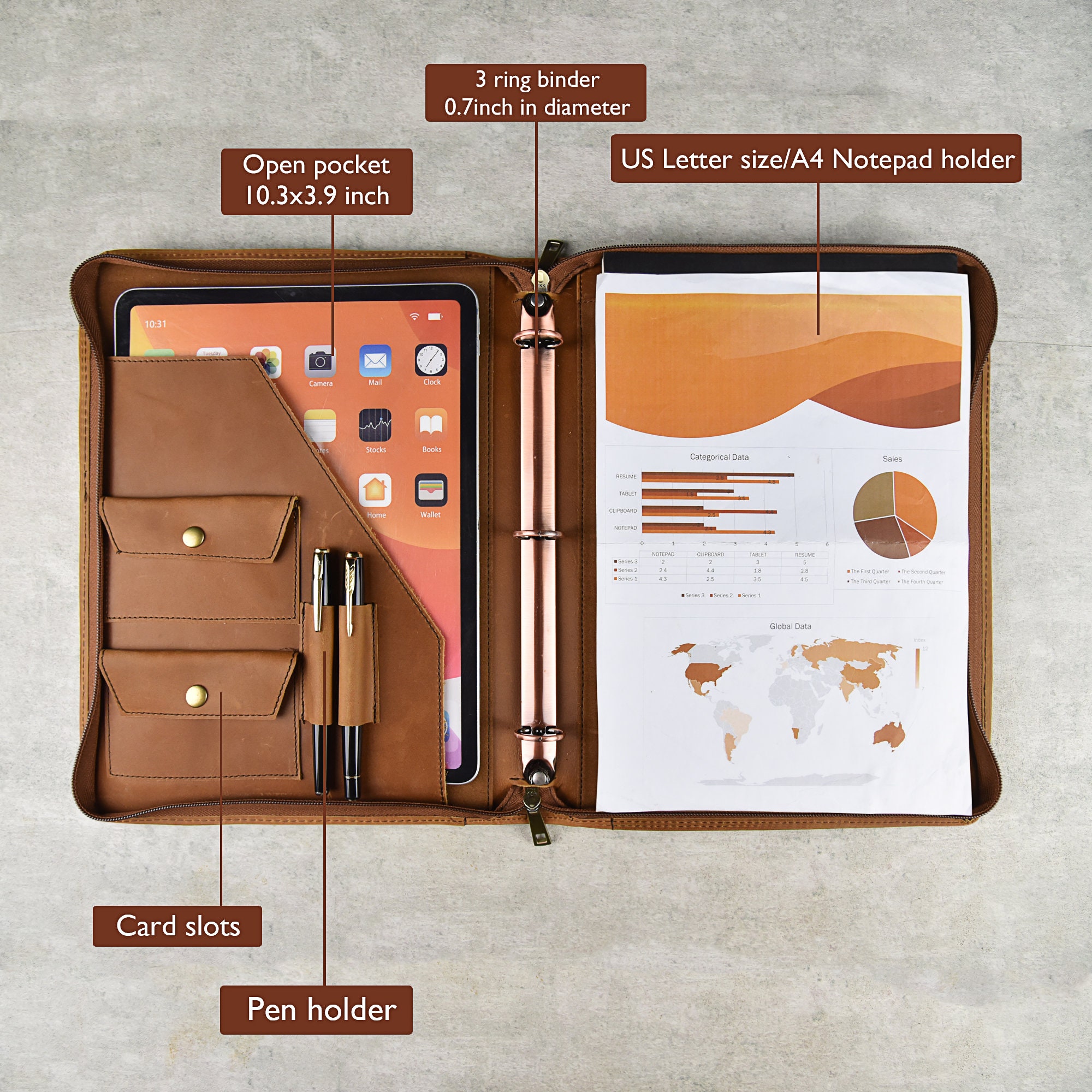 Leather 3 Ring Binder With A4/US Letter Size Notepad Holder - Etsy Canada