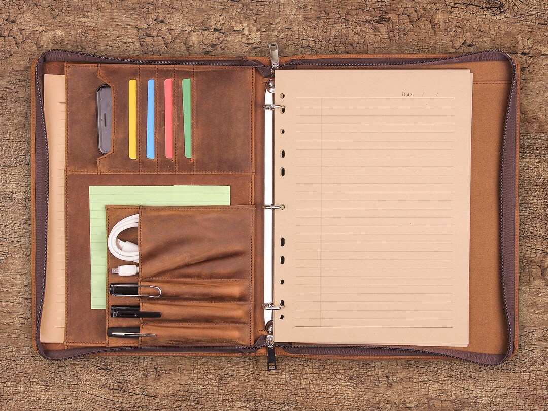 Vintage 3-ring Binder Portfolio,handmade Crazy-horse Leather Legal Pad ...