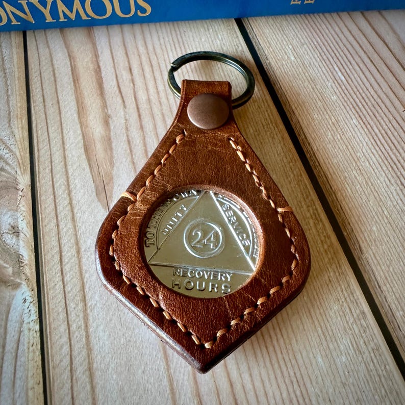 AA Medallion Leather Keyfob Holder Sobriety Chip Holder Alcoholics ...