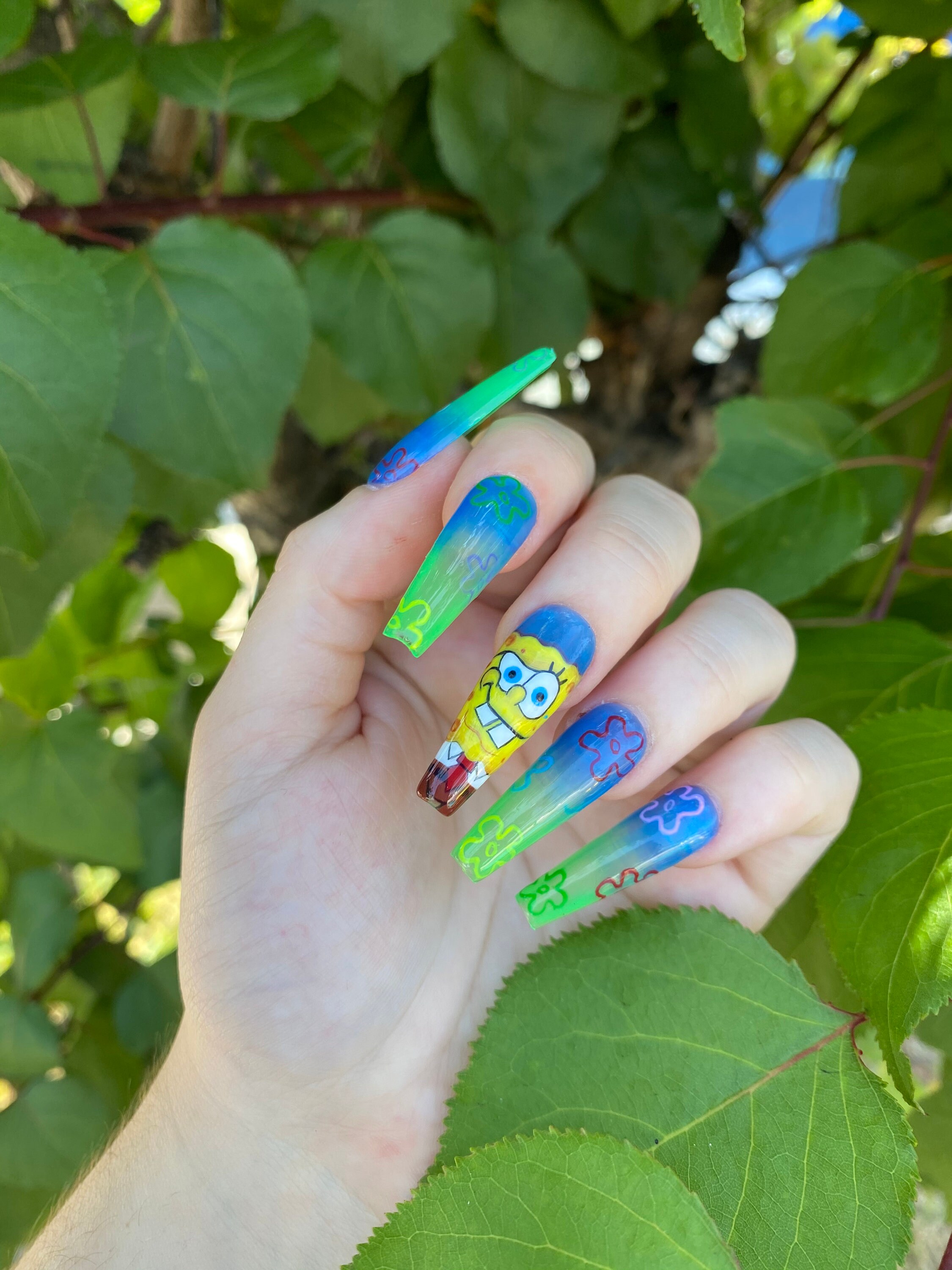 Handpainted Spongebob Press on Nails | Etsy