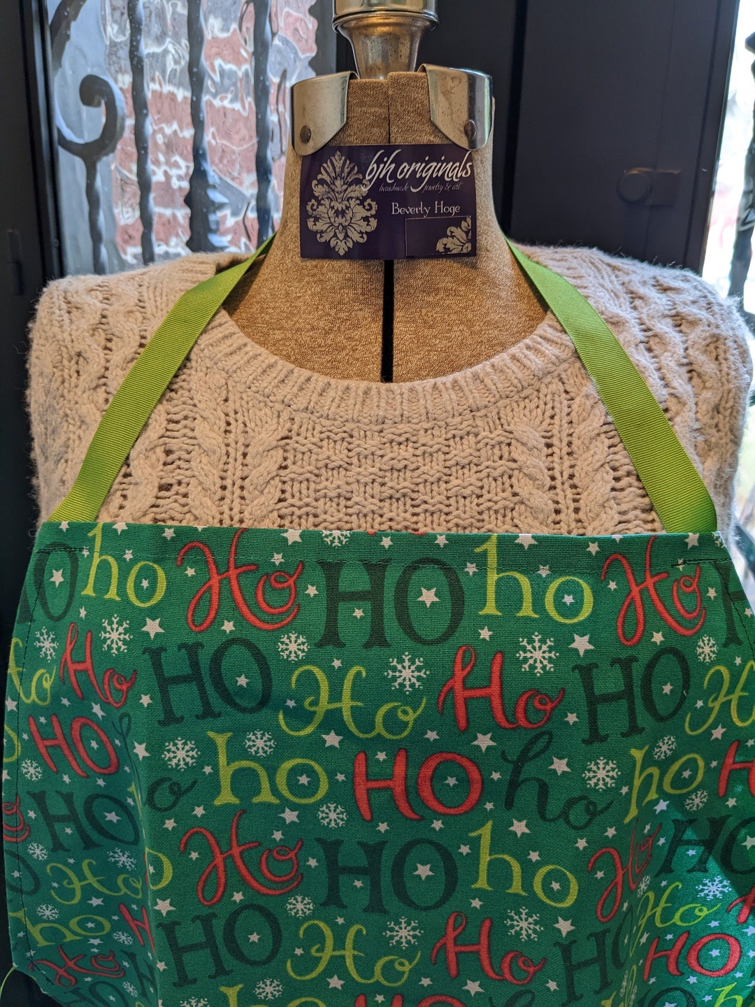 Christmas Red & Green Ho Ho Ho Tea Towel Apron With Lime or Dark Green ...