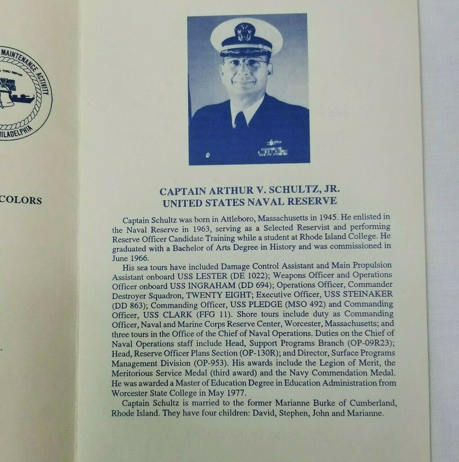 US Navy Change of Command Program October 25 1991 SIMA NRMF ...